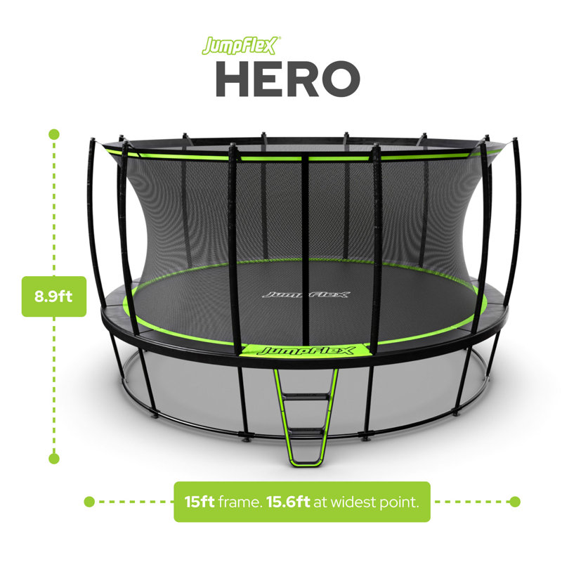 JumpFlex HERO 15' Trampoline for Kids Outdoor Play Equipment with Net and Ladder | Wayfair